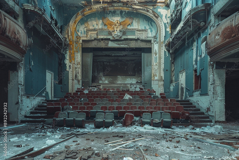 Creepy Abandoned Art Deco Movie Theater: Atmospheric Backdrop For Urban ...
