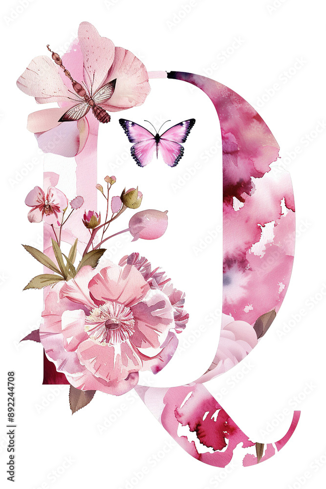 Watercolor Floral Alphabet Clipart Pastel pink Letters, Baby Milestone ...