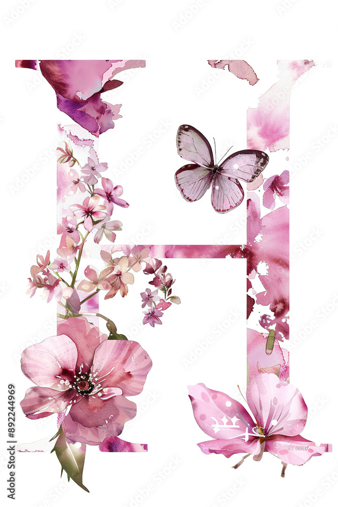 Watercolor Floral Alphabet Clipart Pastel pink Letters, Baby Milestone ...