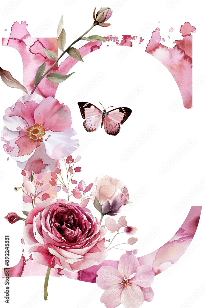 Watercolor Floral Alphabet Clipart Pastel pink Letters, Baby Milestone ...