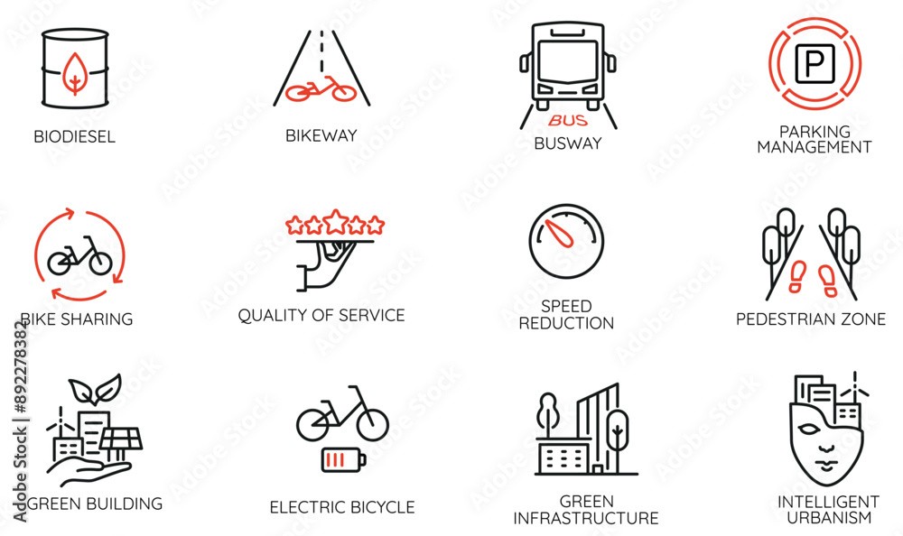 Vector Set of Linear Icons Related to improvement of the modern urban ...