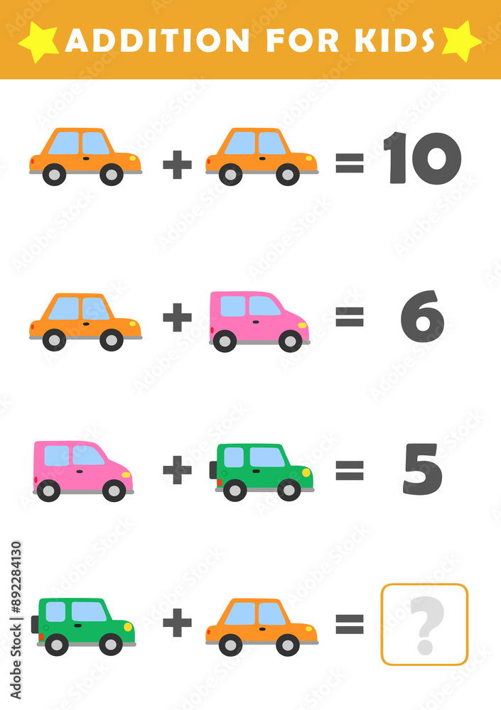 Fun Math Logic Puzzles for Kids. Math Game with Cute Car Pictures. Math ...