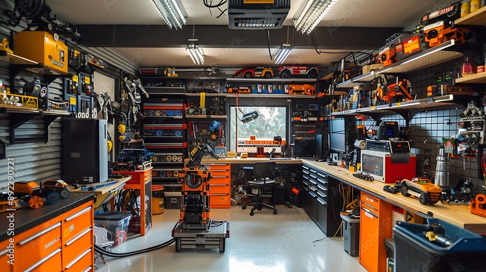 DIY robotics garage equipped with robotic kits, sensors, and ...