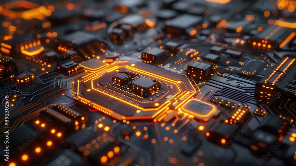 Futuristic 3D circuitry with glowing pathways, representing advanced ...