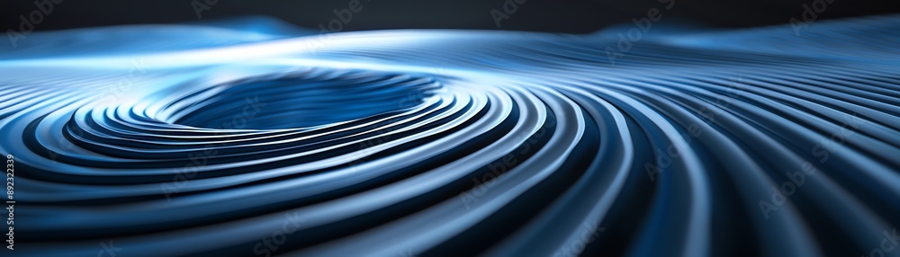 Abstract 3D tunnel of sound waves, with concentric rings pulsating and ...