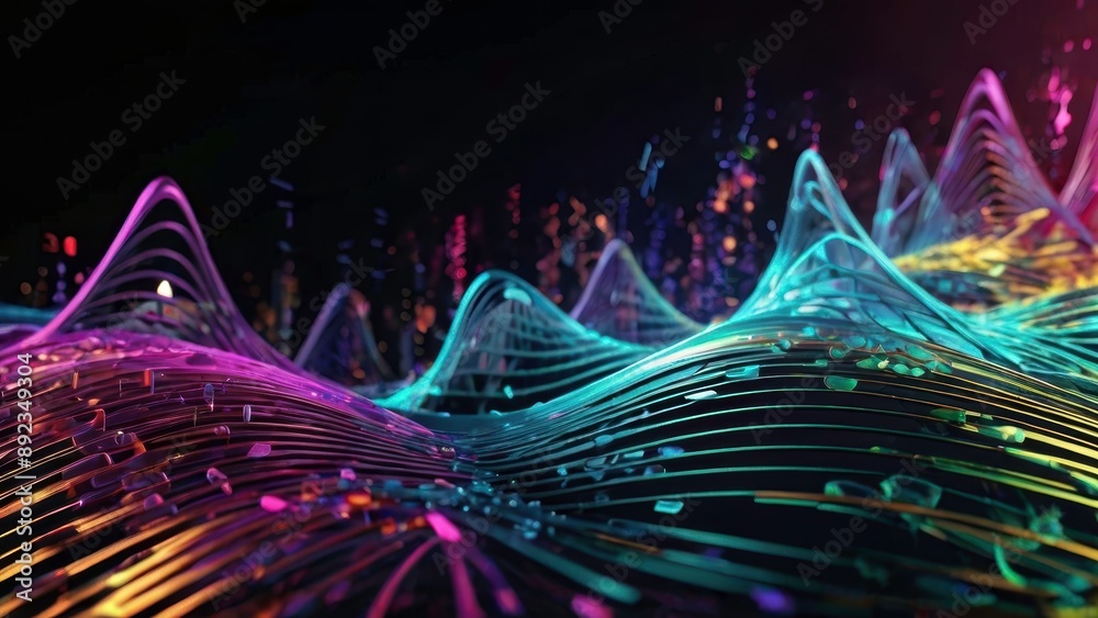 Abstract 3D music background, colorful sound frequencies, futuristic ...