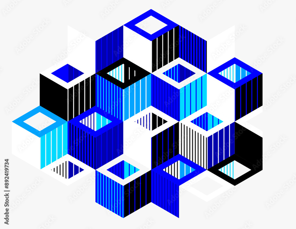 Abstract vector wallpaper with 3D isometric cubes blocks, geometric ...