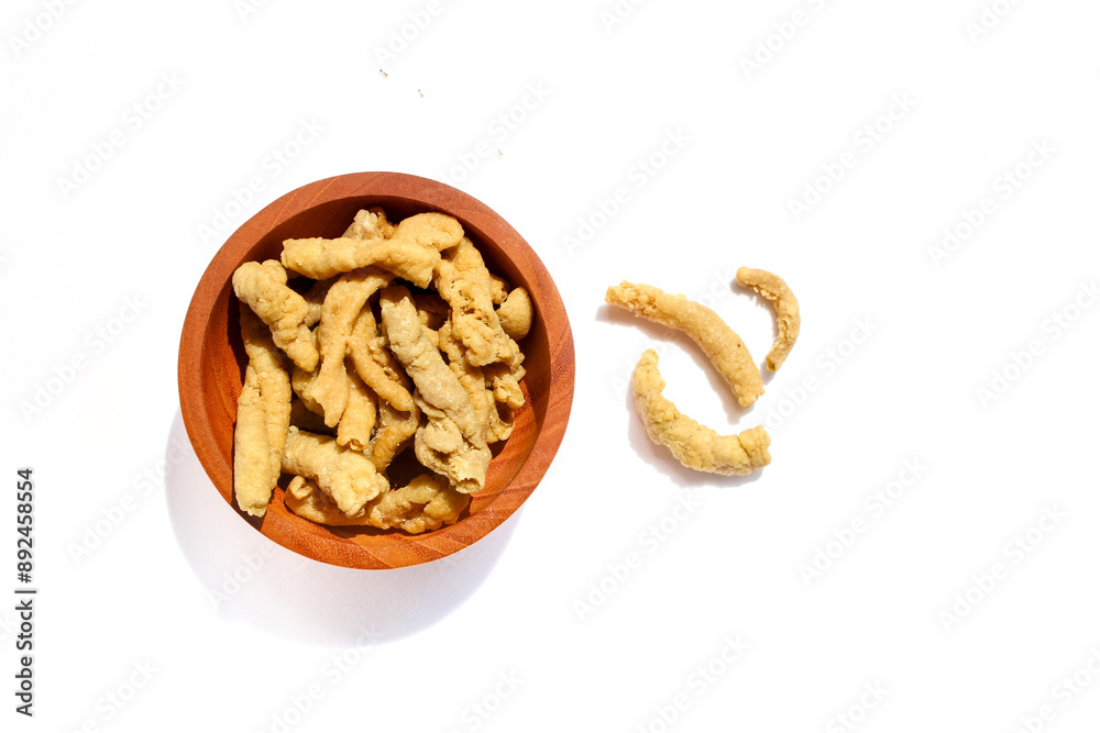 Fried chicken intestines Indonesian food is called usus goreng in a ...