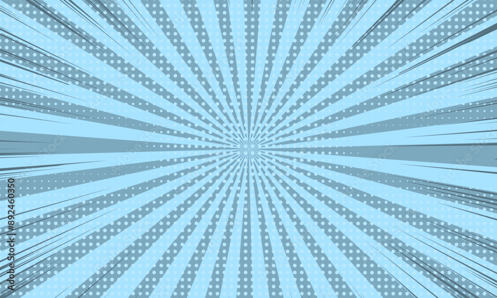 Abstract blue striped retro comic background with halftone corners ...