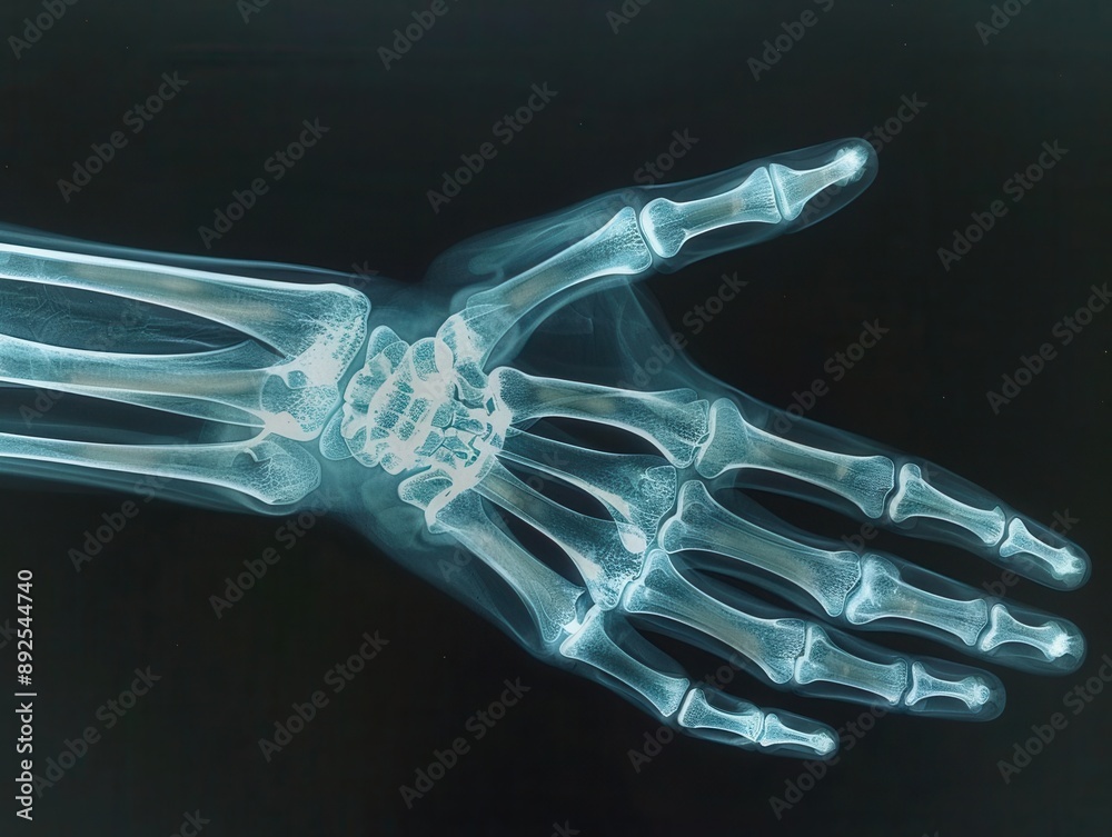 Detailed Xray of a human hand, focusing on the skeletal structure ...