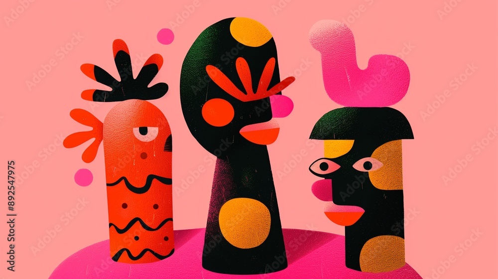 Abstract faces and patterns showcasing artistic expression and ...