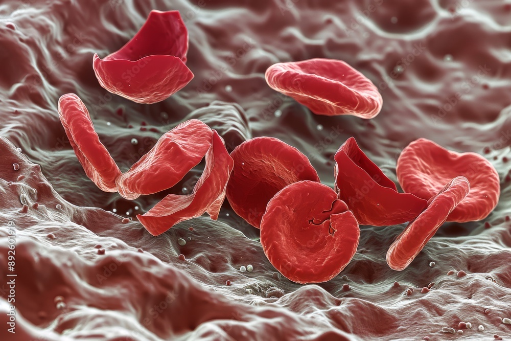 Sickle Cells: A detailed shot of sickle-shaped red blood cells ...