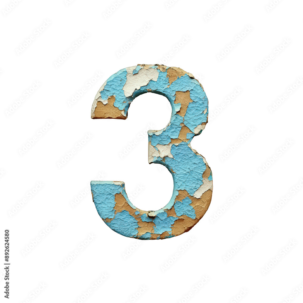 Number 3. Three. Weathered peeling Paint Texture Artstyle. typography ...