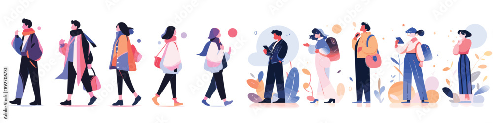 Simple UI illustration of people in everyday life, Minimalist vector ...