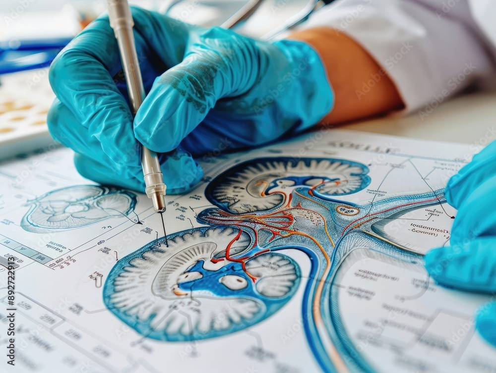 Hand of a surgeon illustrating the connection between kidneys and ...