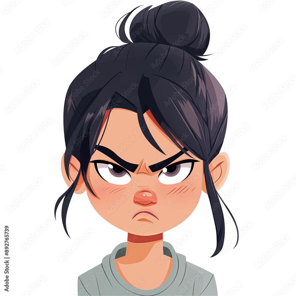 asian girl with black hair and angry rage facial expression . Clipart ...