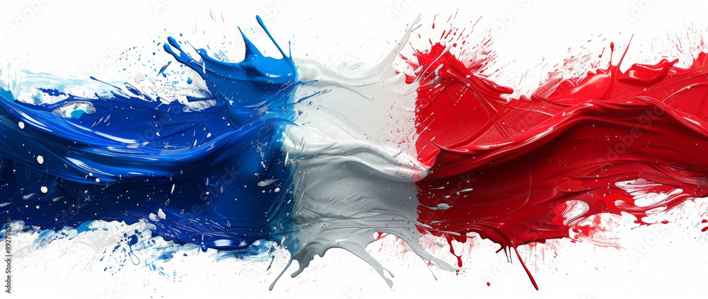 colorful french paint splash flag blue red whitwe color liquid ...