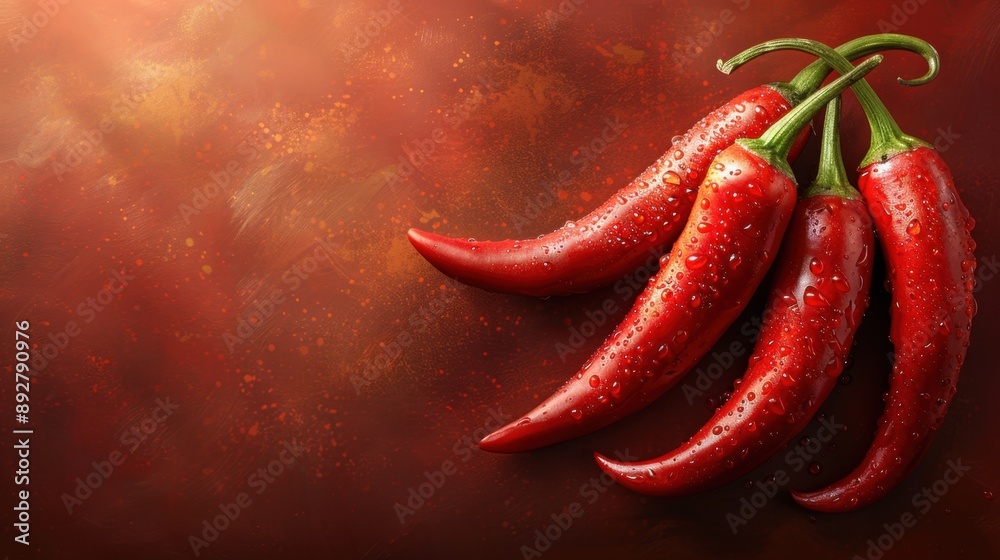 Beautiful chili pepper flatlay kitchen counter scene in warm rich and ...