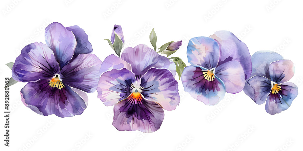 Viola, pansies crest, wreath flowers, clipart set, illustration in ...