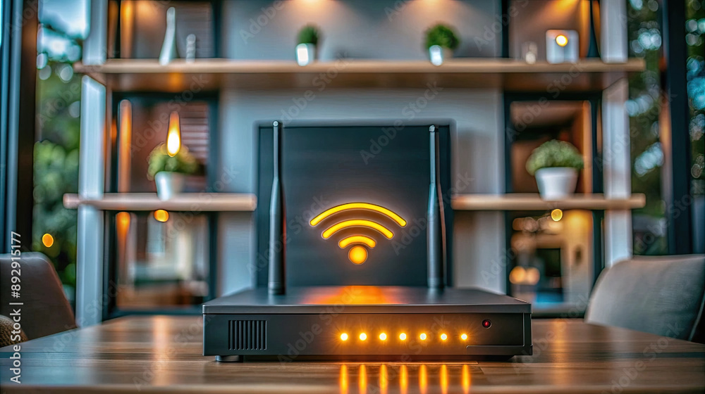 Foto de Stock Wi-Fi concept modern smart home interior with modern Wi ...