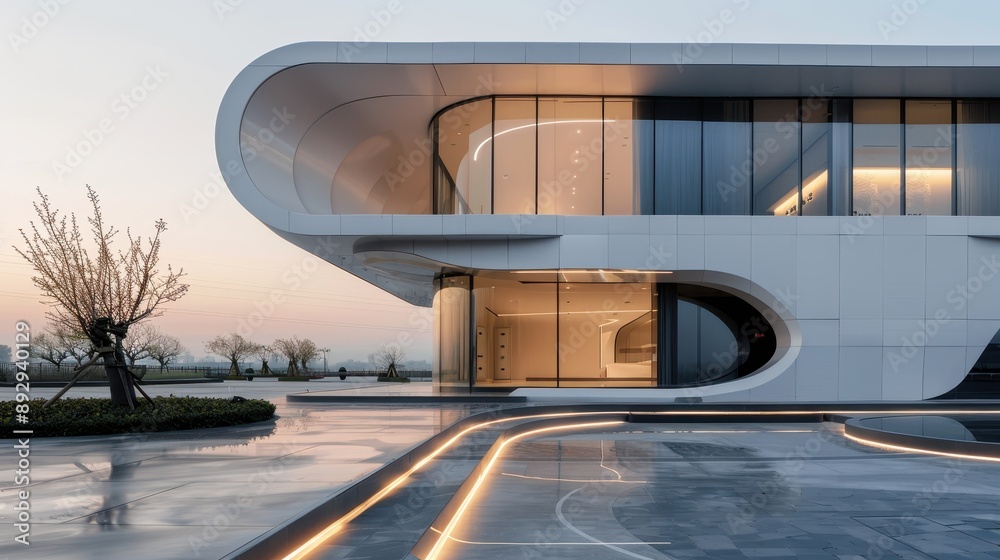 The building has a very modern and sleek design. The windows are large ...