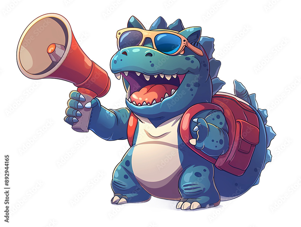 cartoon godzilla with a megaphone on transparent background Stock ...