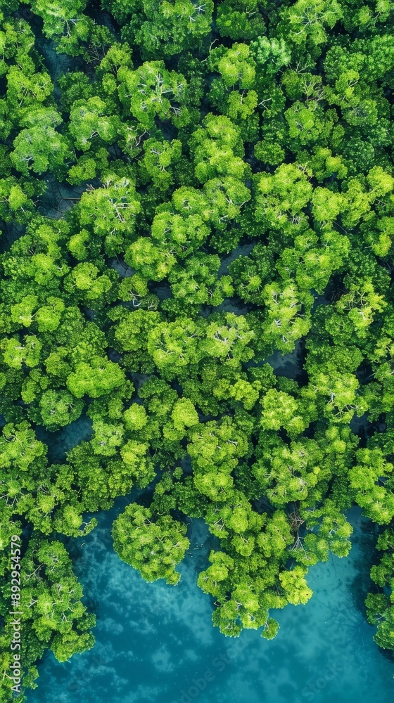 Aerial top view of green mangrove forest. Mangrove ecosystem. Natural ...