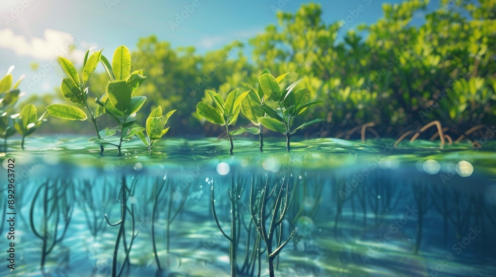 Carbon capture concept. Natural carbon sinks. Mangrove trees capture ...