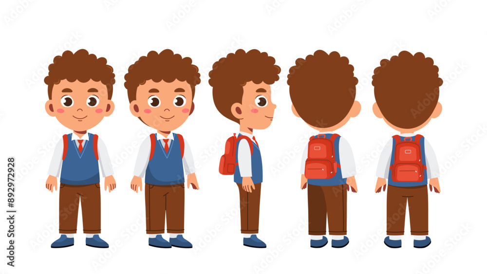 Schoolboy constructor set. Boy in school uniform. Pack of characters in ...