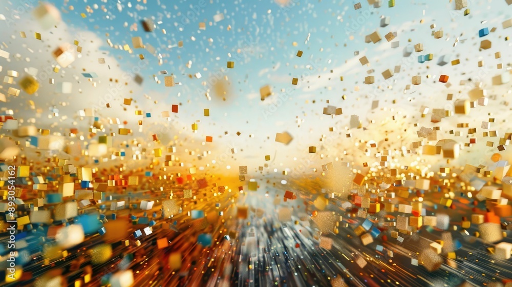 Abstract digital landscape with floating pixels Stock Illustration ...