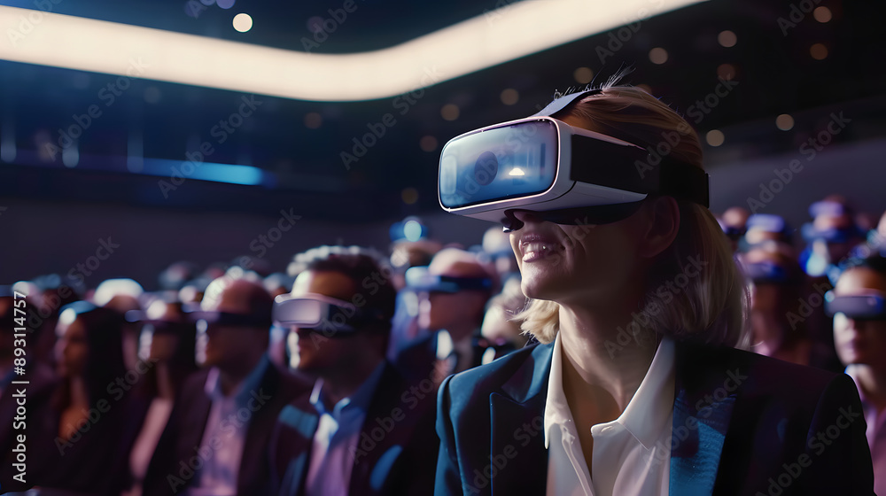 Vr experience senior business manager woman attend meeting wearing vr ...