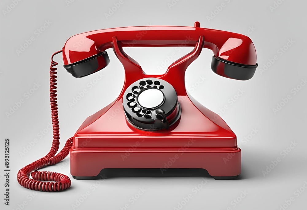 Isolated image of red old telephone receiver on white background ...