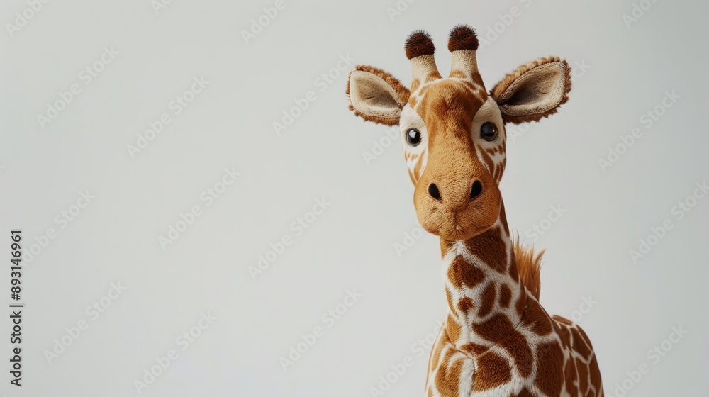 Plush toy giraffe with spots on white background, high definition ...