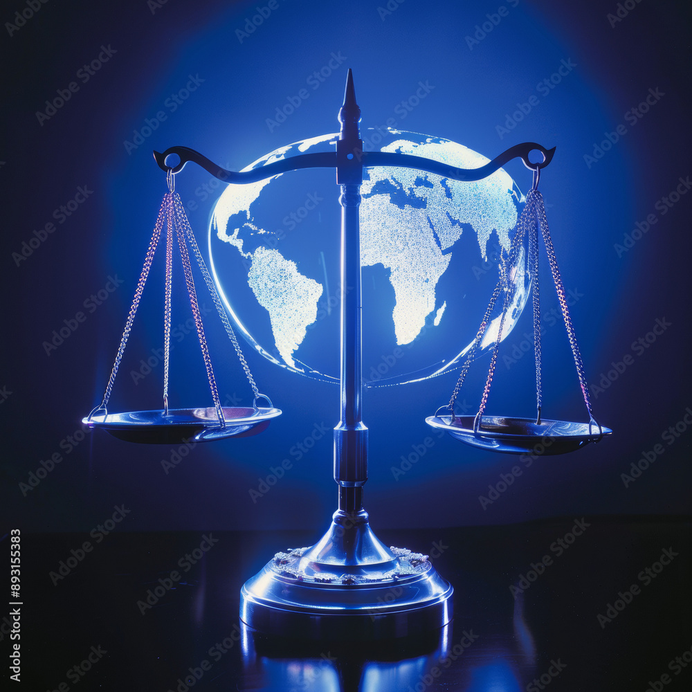 International law ensures fairness in the world, symbolized by scales ...