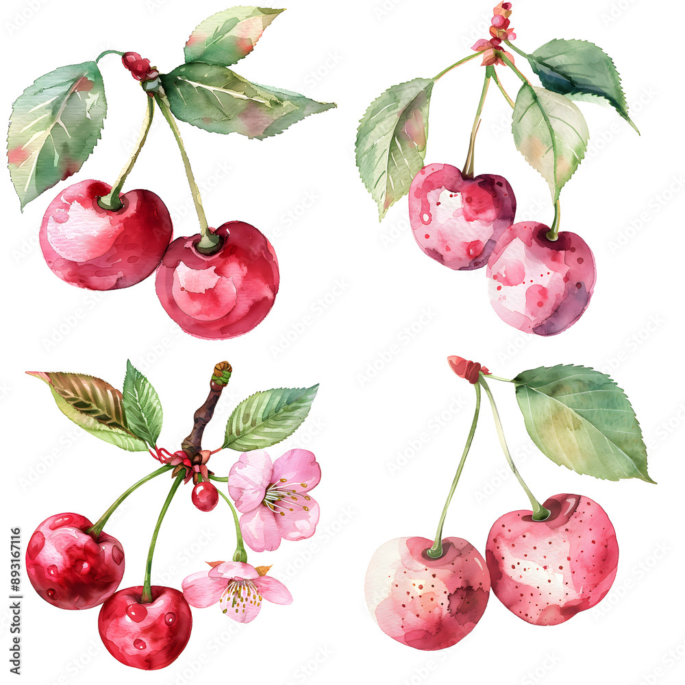 watercolor style cherry vector PNG, cute poster, vector element, PNG ...
