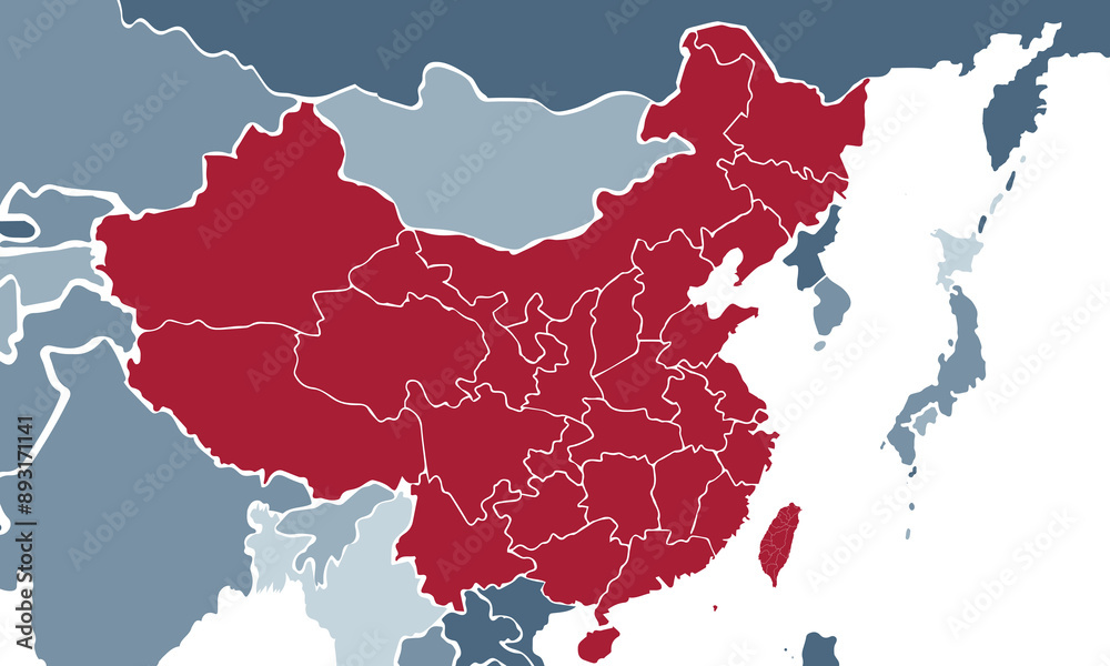 China political map with individual colors,isolated on white background ...
