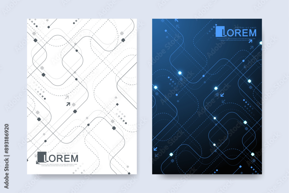 Modern technology cover template design for a report and brochure ...