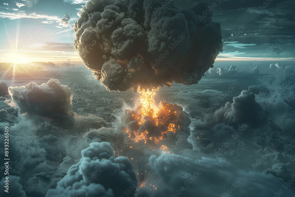 Generative ai on theme of scary nuclear explosion in outdoor, mushroom ...
