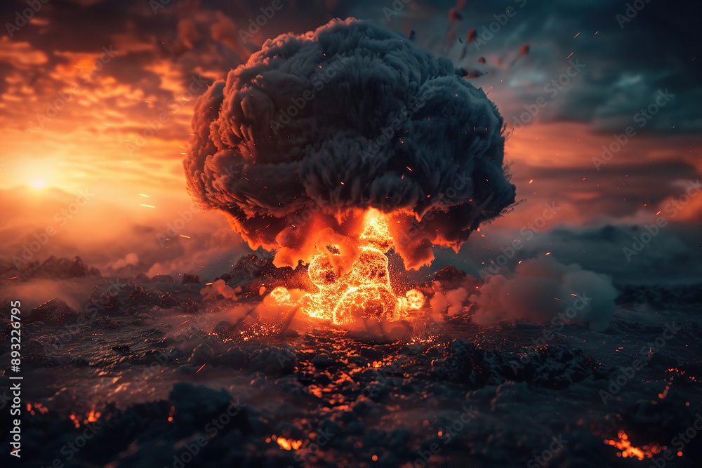 Generative ai on theme of scary nuclear explosion in outdoor, mushroom ...