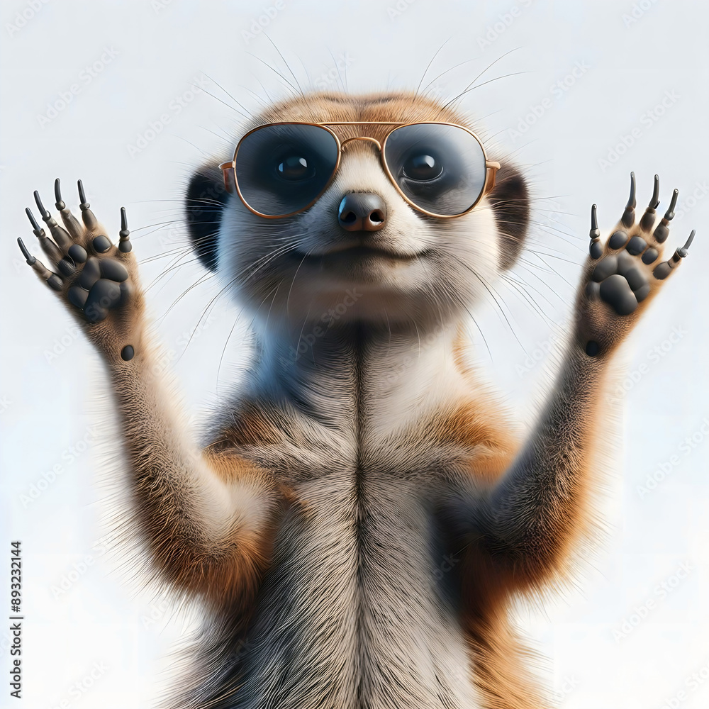 Funny meerkat with sunglasses showing a rock gesture isolated on a ...