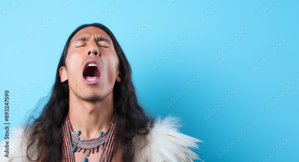30-year-old male, Native American, yawning with his mouth wide open ...