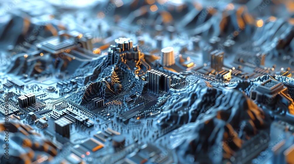 Silicon Scape Landscape of a silicon wafer, valleys and peaks detailed ...