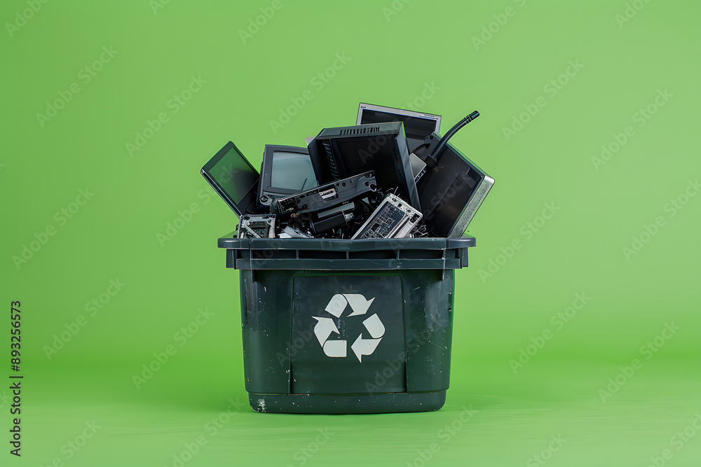 Foto de Stock A recycle bin filled with e wastes, a concept for e waste ...
