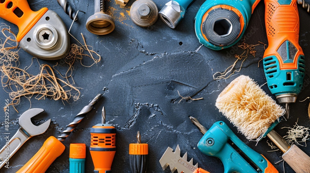 Detailed drawing of a rotary tool kit with multiple attachments ...