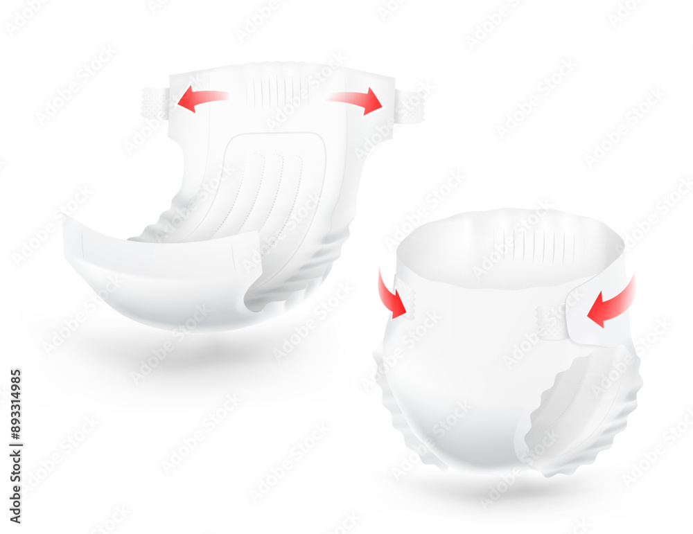 Detailed diaper mockup. Vector illustration isolated on white ...