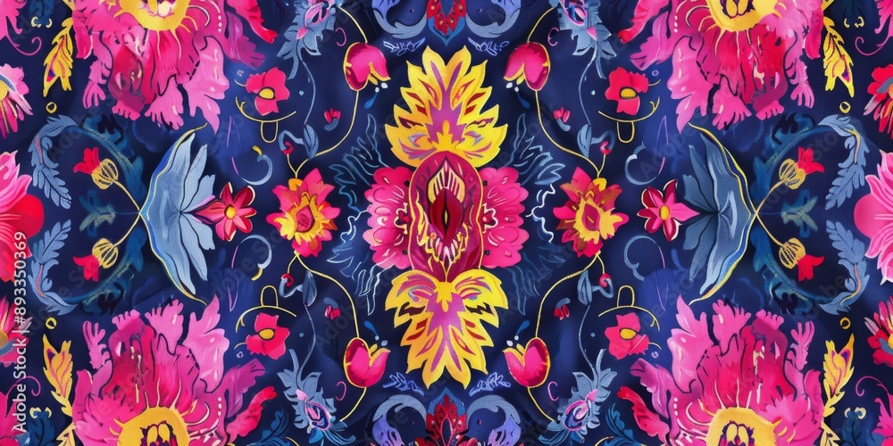 Vibrant Floral Ikat Design: Digital Textile Fusion of Cultural Patterns ...