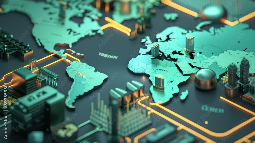conceptual 3D map showing a treasury's global funding sources, with ...
