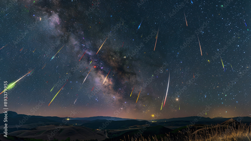 Stunning meteor shower lighting up the night sky with the Milky Way ...