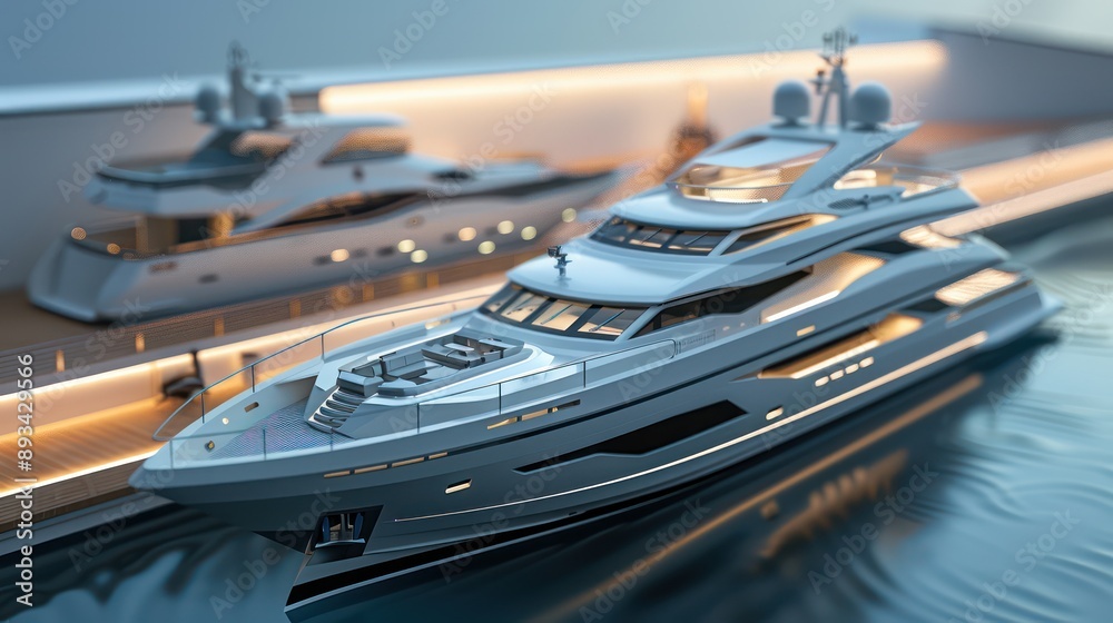 corporate yacht design studio with models of luxury boats, hydrodynamic ...