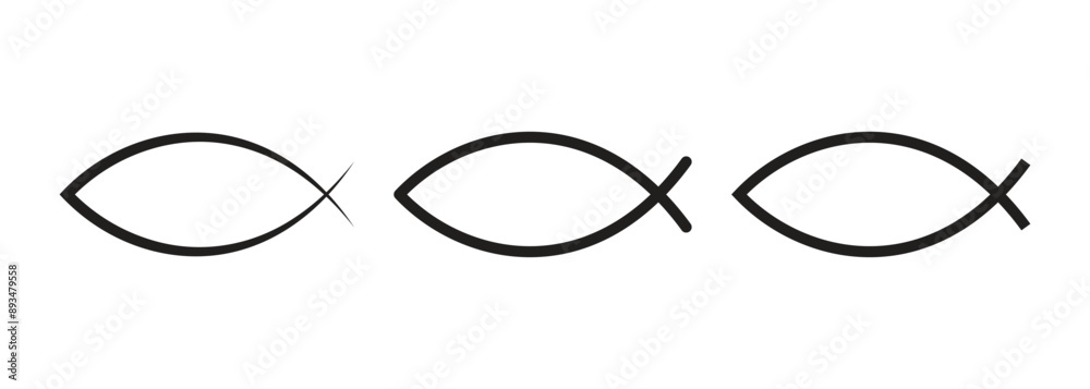 A set of Christian fish symbols, the fish of Jesus, ichthys, a ...